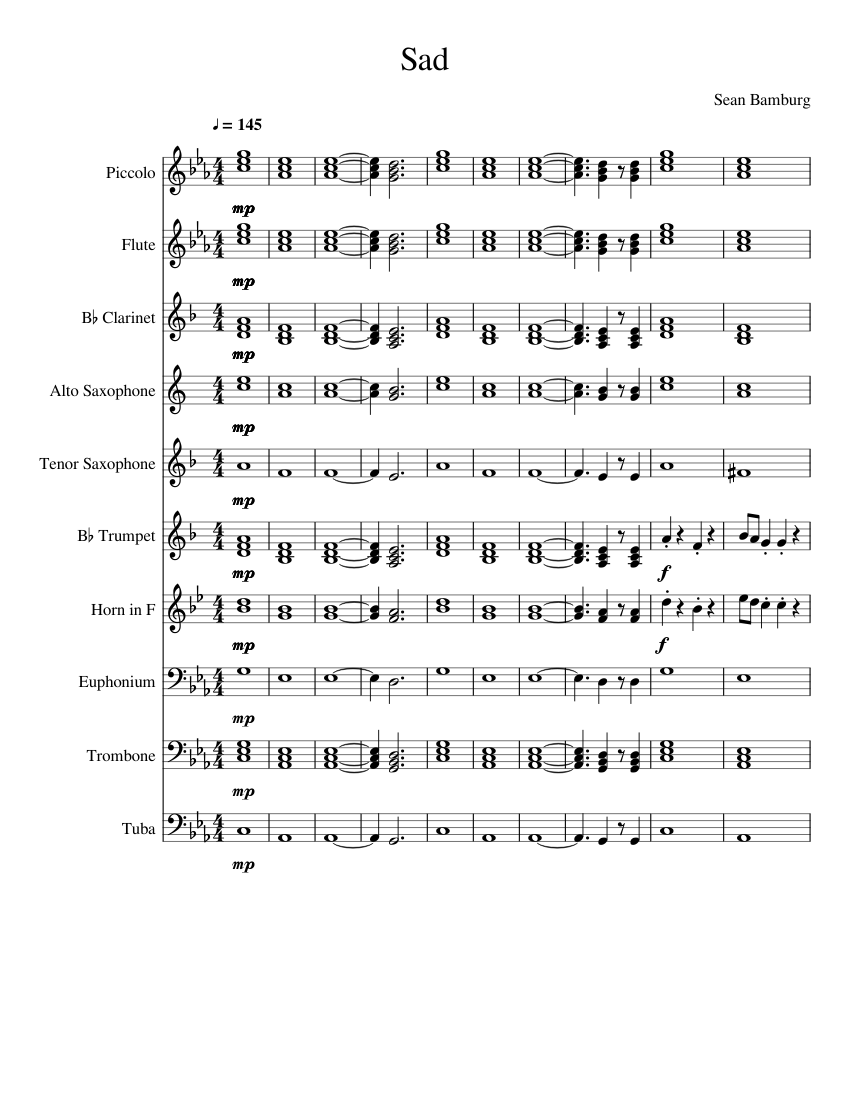 Sad Sheet Music for Trombone, Tuba, Flute, Oboe & more instruments ...