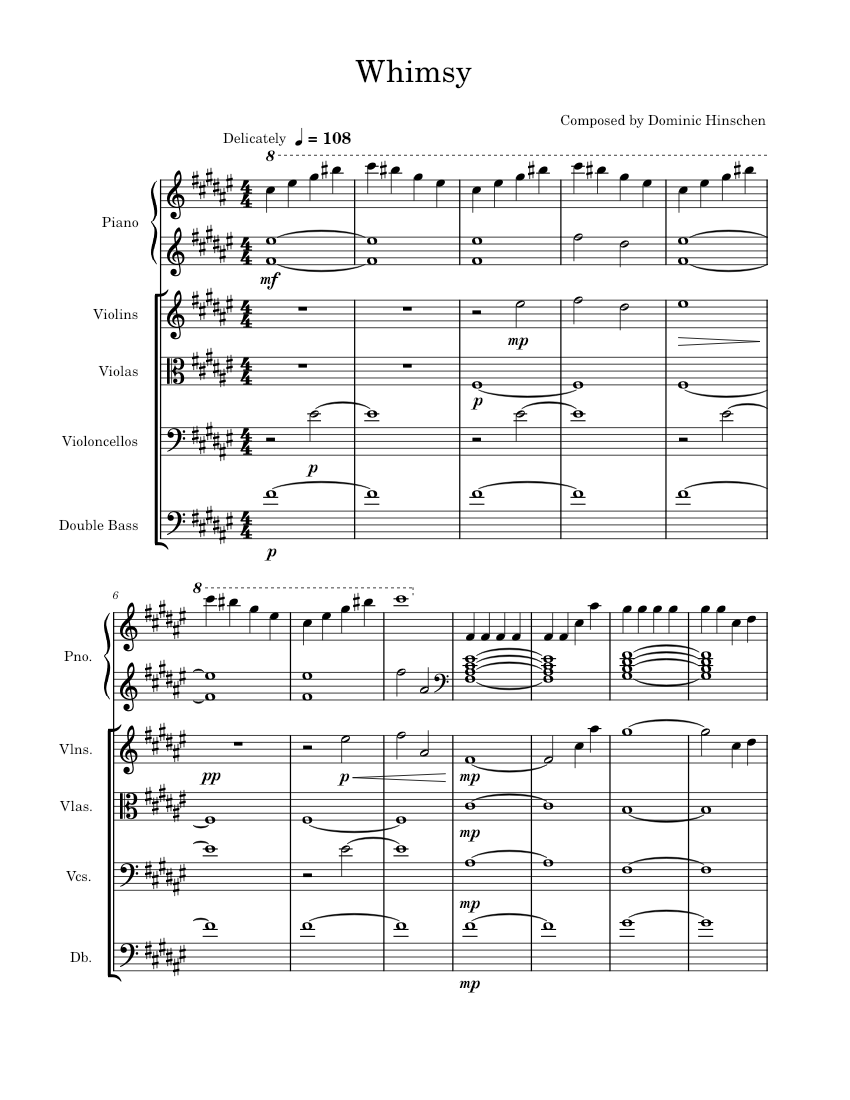 Whimsy Sheet music for Piano, Contrabass, Strings group (Mixed Ensemble ...
