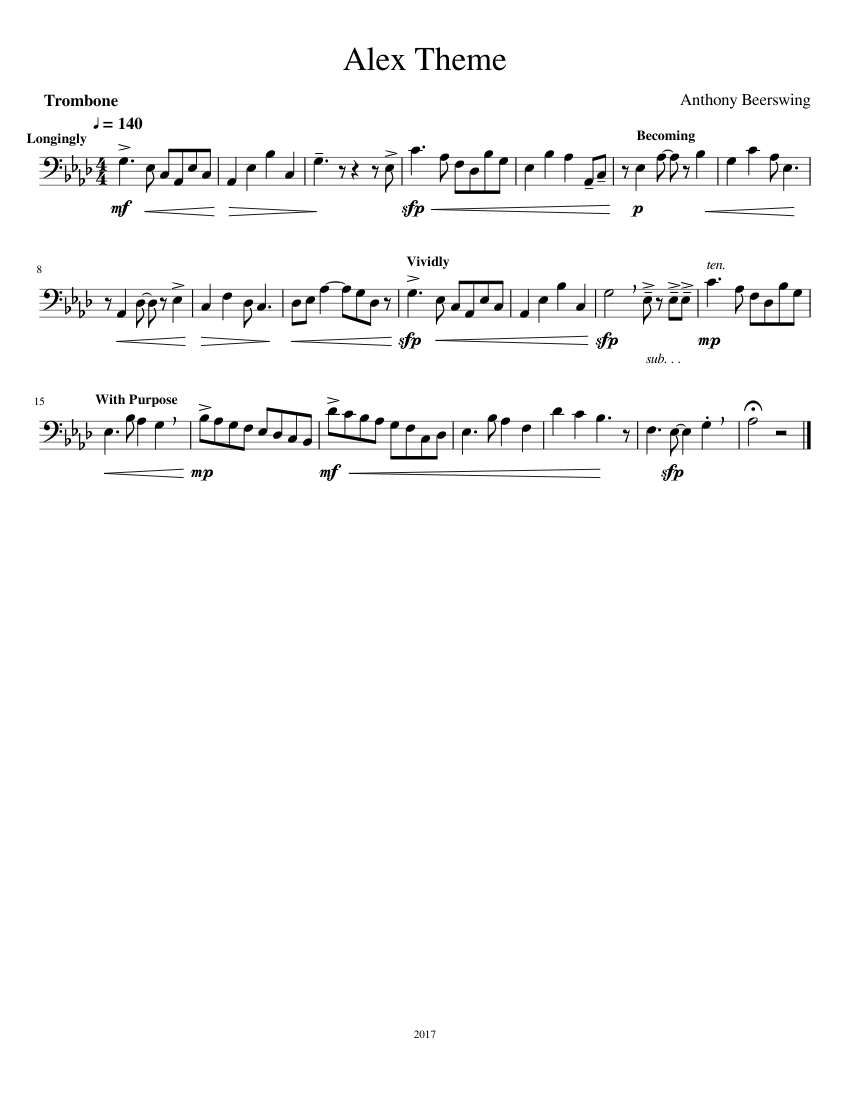 Alex Theme Sheet music for Trombone (Solo) | Musescore.com