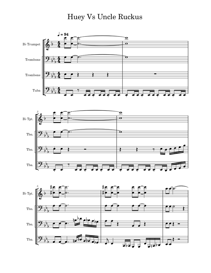 Huey vs. Uncle Ruckus theme – Big Sonarn Sheet Music for Trombone, Tuba ...