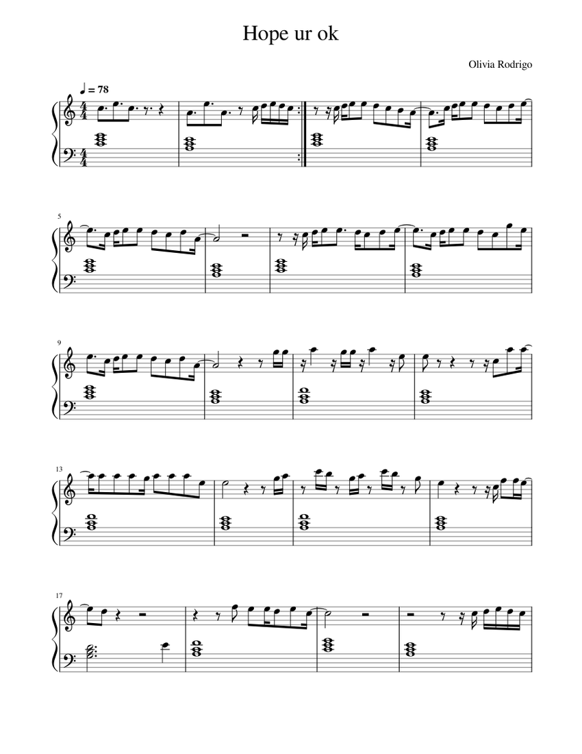 Hope ur ok - Olivia Rodrigo Sheet Music for Piano (Solo) easy ...
