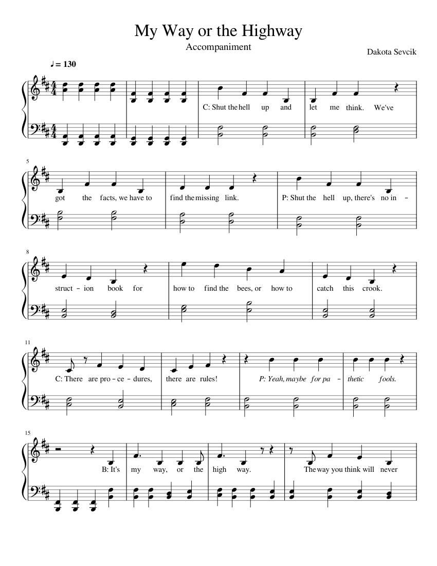 My Way or the Highway Acc Sheet Music for Piano (Solo) Easy | MuseScore.com