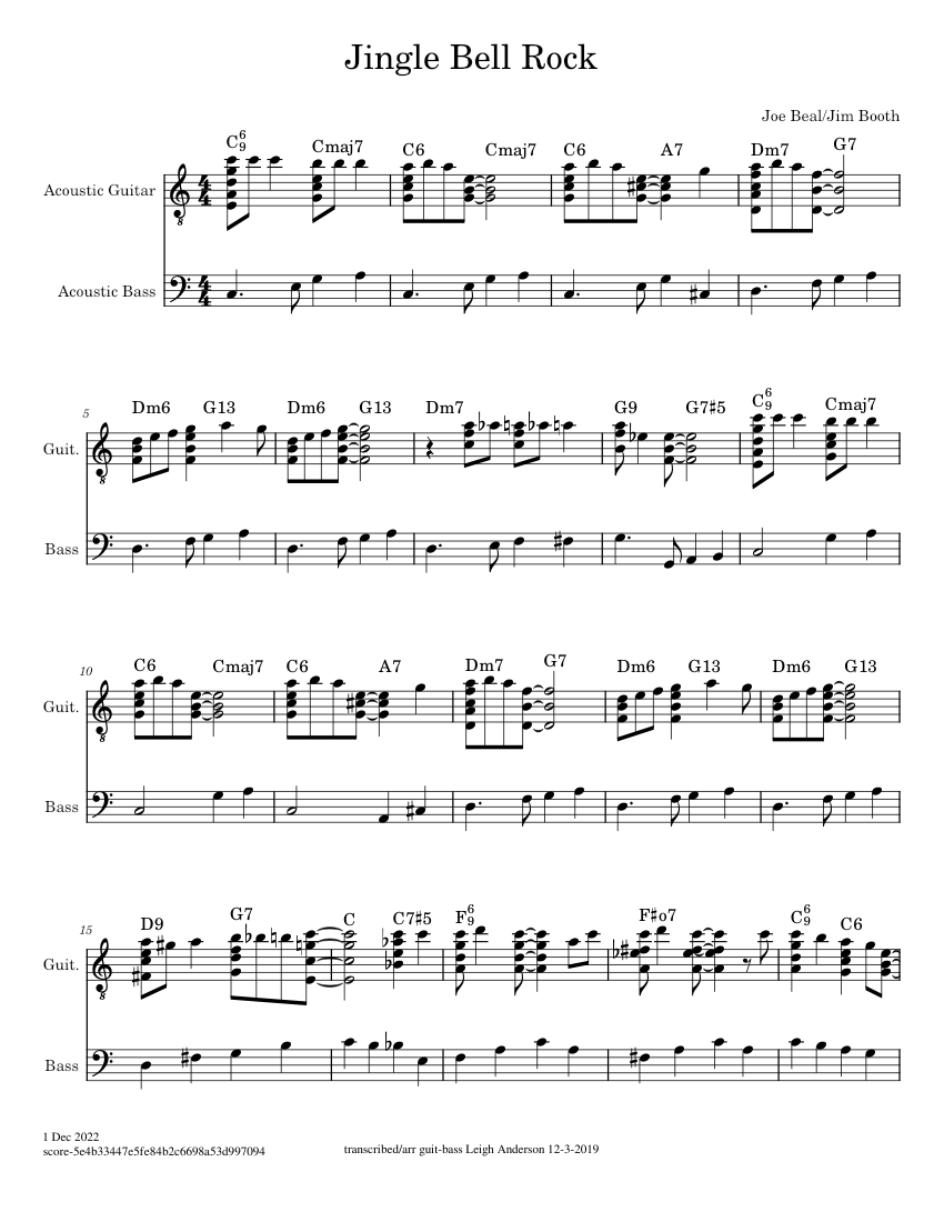 Jingle Bell Rock – Joe Beal/Jim Boothe Sheet Music for Guitar, Bass ...