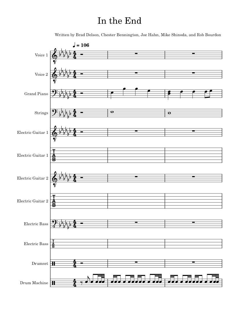 In the End – Linkin Park Sheet Music and Tab for Piano, Vocals, Guitar ...