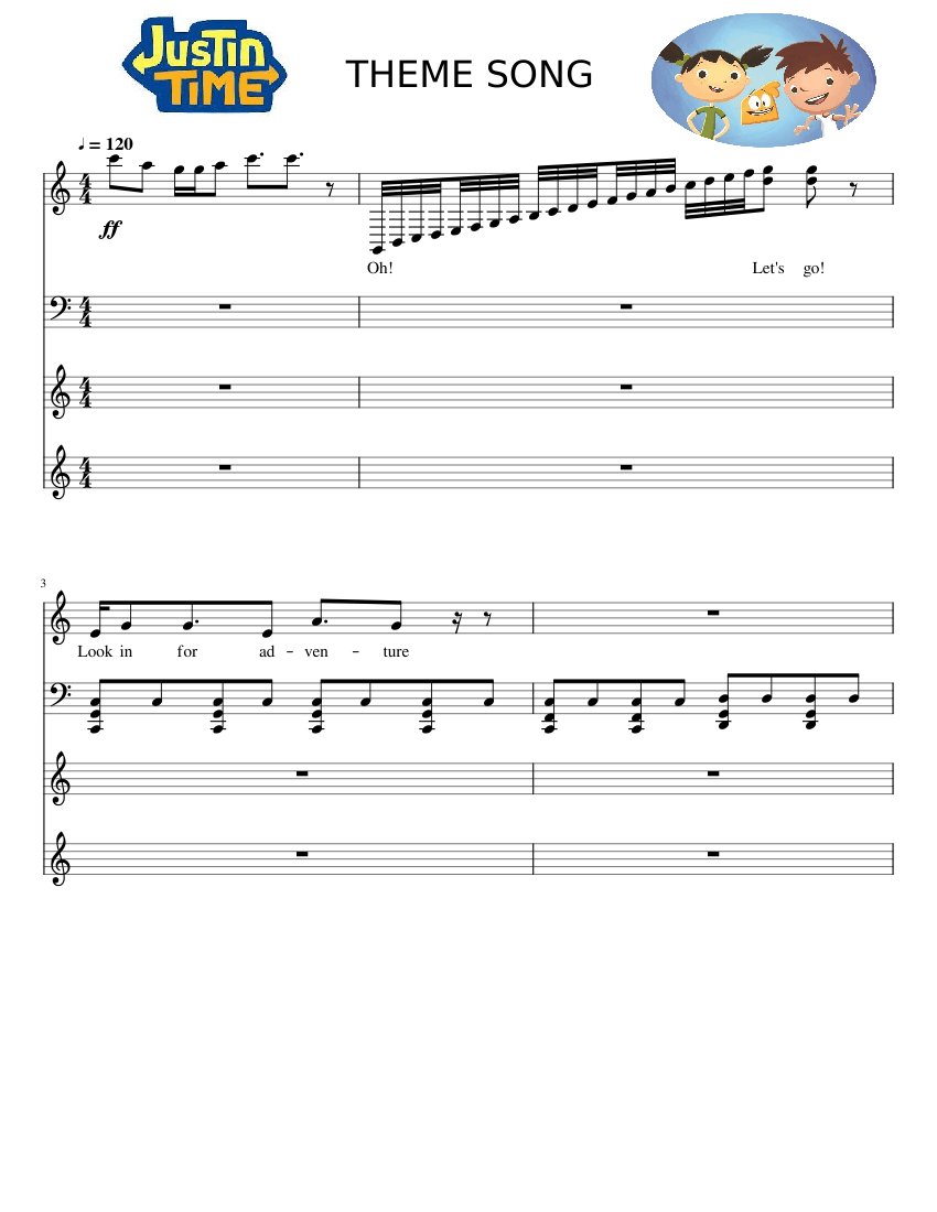 Justin Time Theme Song (Piano) Sheet Music for Piano (Piano Duo ...