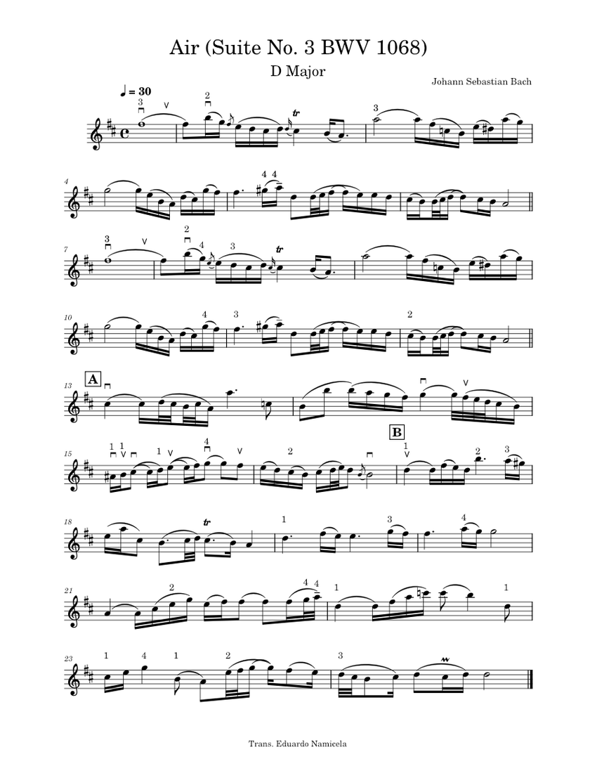 Air Suite No. 3 in D major, BWV 1068 – Johann Sebastian Bach Sheet ...