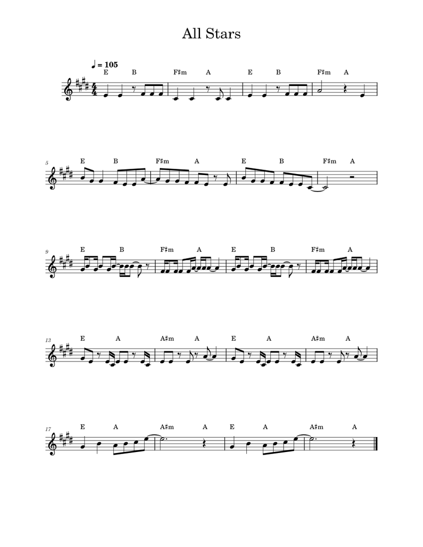 All star – Smash Mouth All Stars Sheet Music with Chords for Piano ...