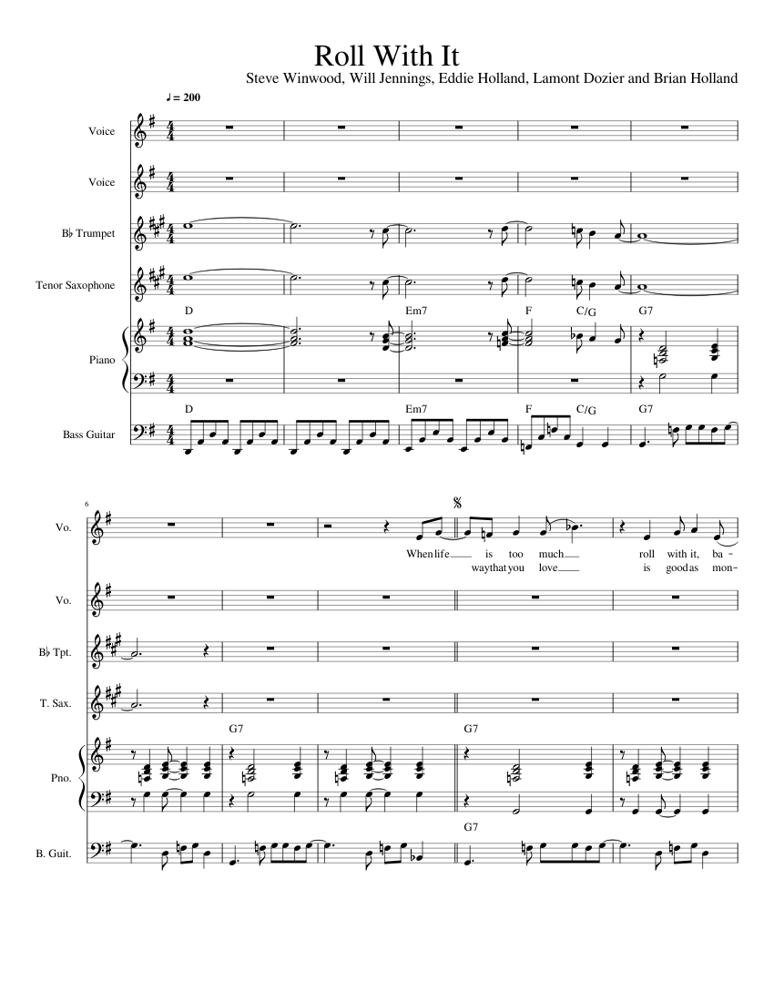 Roll With It Sheet Music with Chords for Piano, Vocals, Saxophone tenor ...