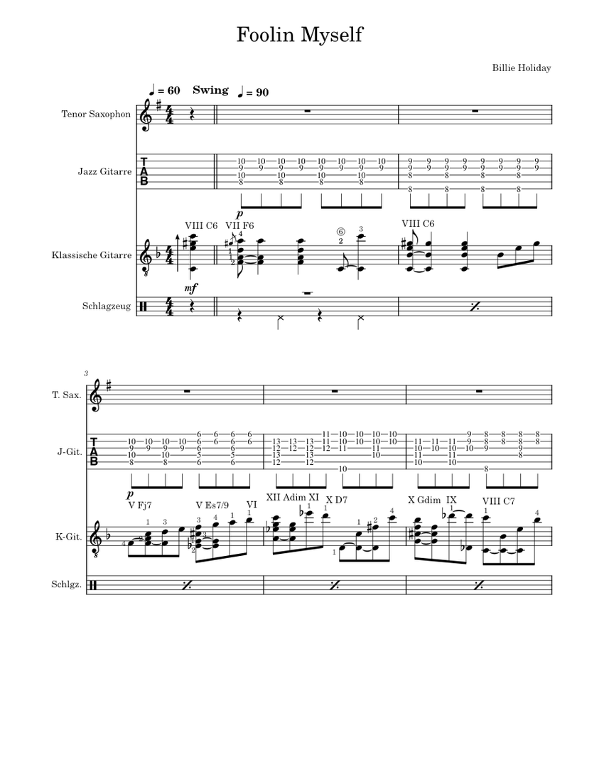 Foolin myself – Eric Carmen Sheet Music and Tab for Saxophone tenor ...
