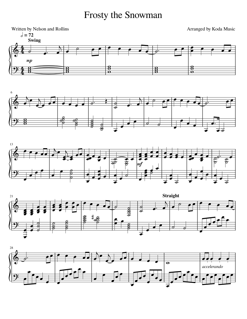 Frosty the Snowman Piano - Intermediate Sheet music for Piano (Solo ...