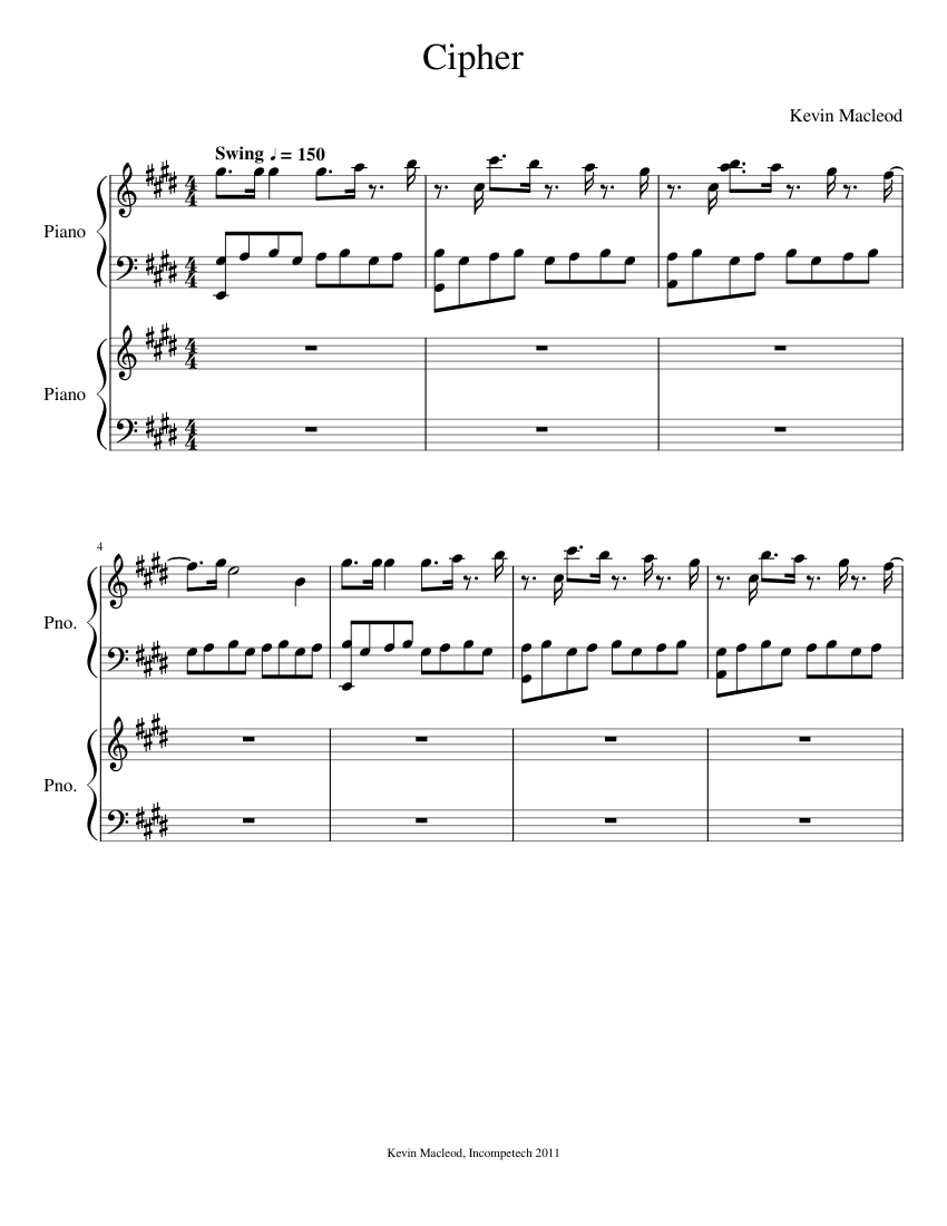 Kevin Macleod - Cipher Sheet music for Piano (Piano Duo) | Musescore.com