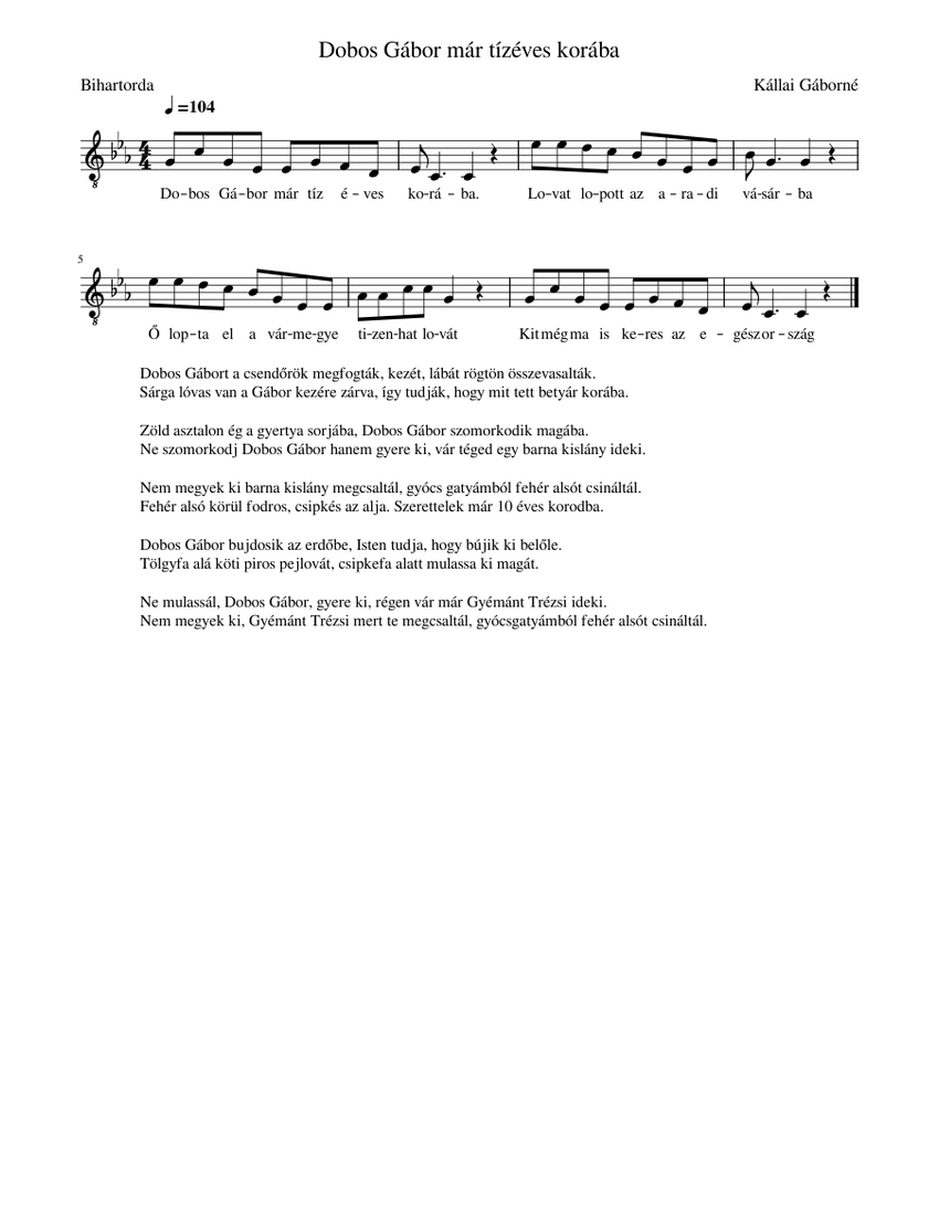 Dobos Gábor már tízéves korába Sheet music for Guitar (Solo ...