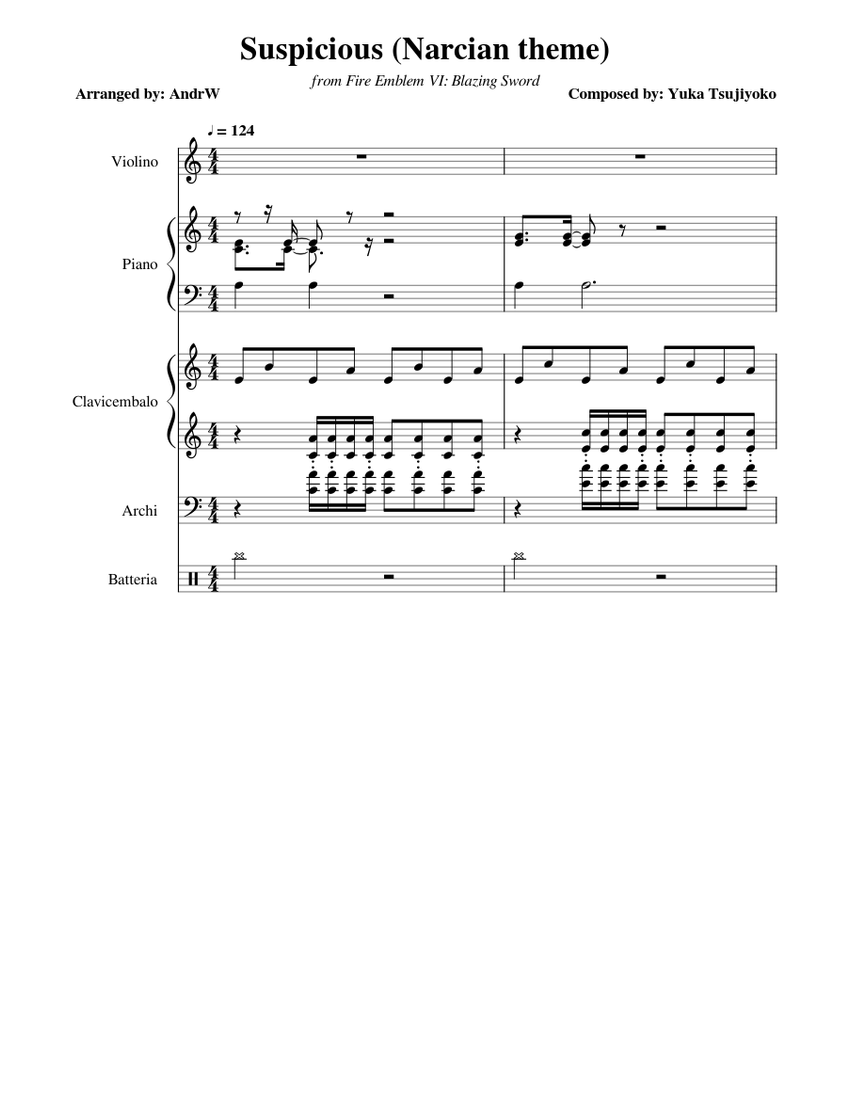Suspicious (Narcian theme) Sheet music for Piano, Harpsichord, Violin ...