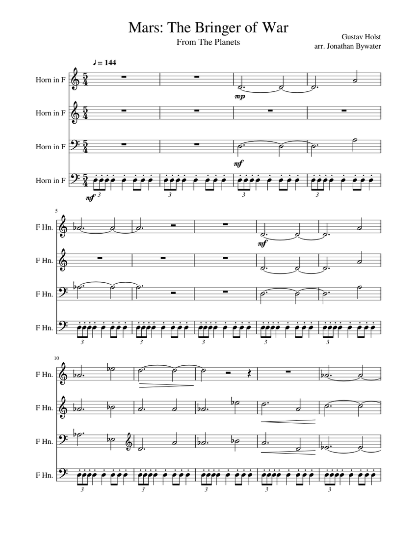 Mars: The Bringer of War Sheet Music for French horn (Brass Quartet ...