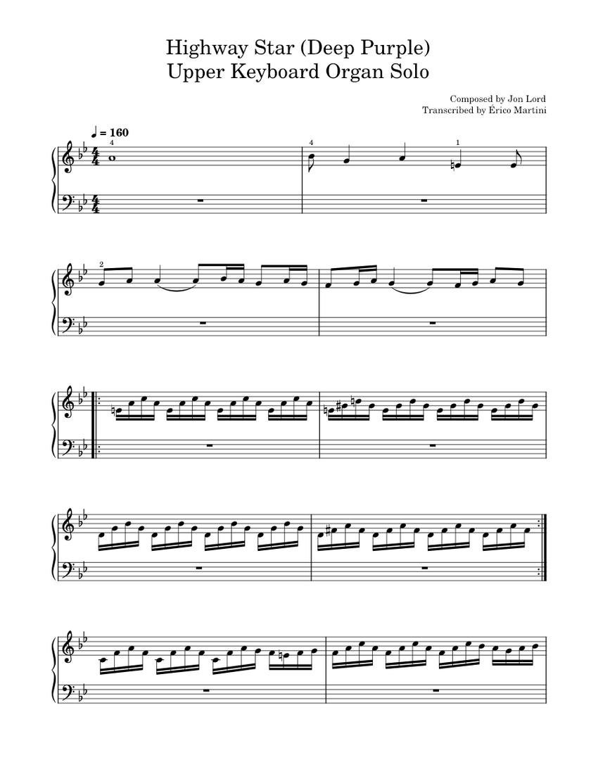 Highway star – Deep Purple - Organ Solo Sheet Music for Piano (Solo ...
