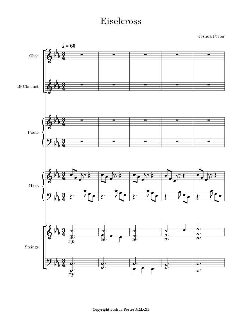 Eiselcross Sheet music for Piano, Oboe, Clarinet in b-flat, Harp & more ...