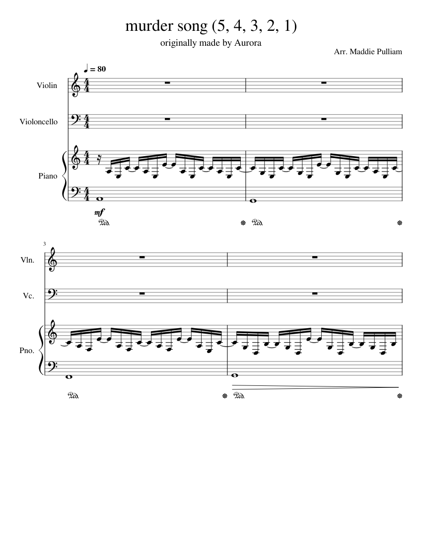Murder song 5 4 3 2 1 – AURORA murdersong 54321 Sheet Music for Piano ...