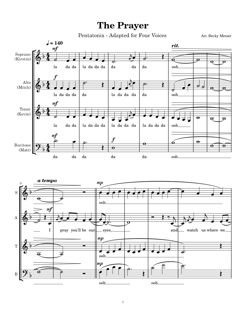 The Prayer [for Quartet] – Pentatonix-inspired Sheet Music for Alto ...