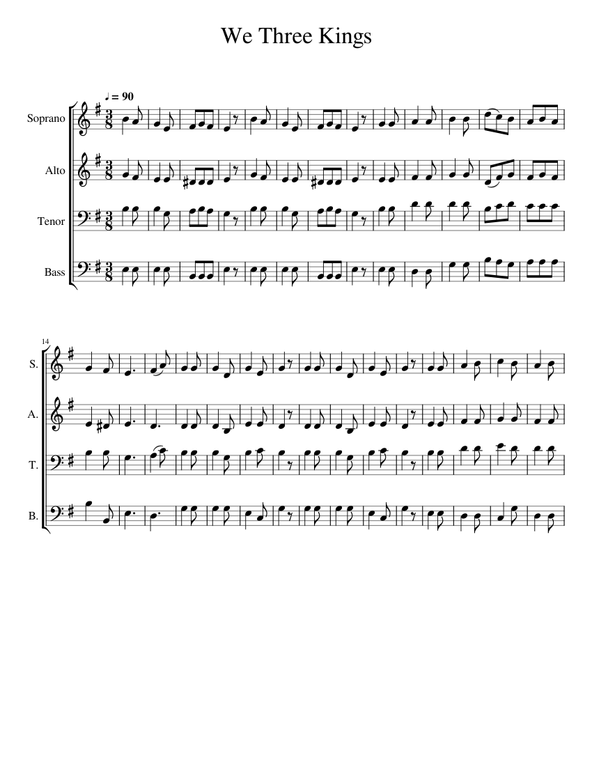 We Three Kings Sheet music for Soprano, Alto, Tenor, Bass voice (SATB ...