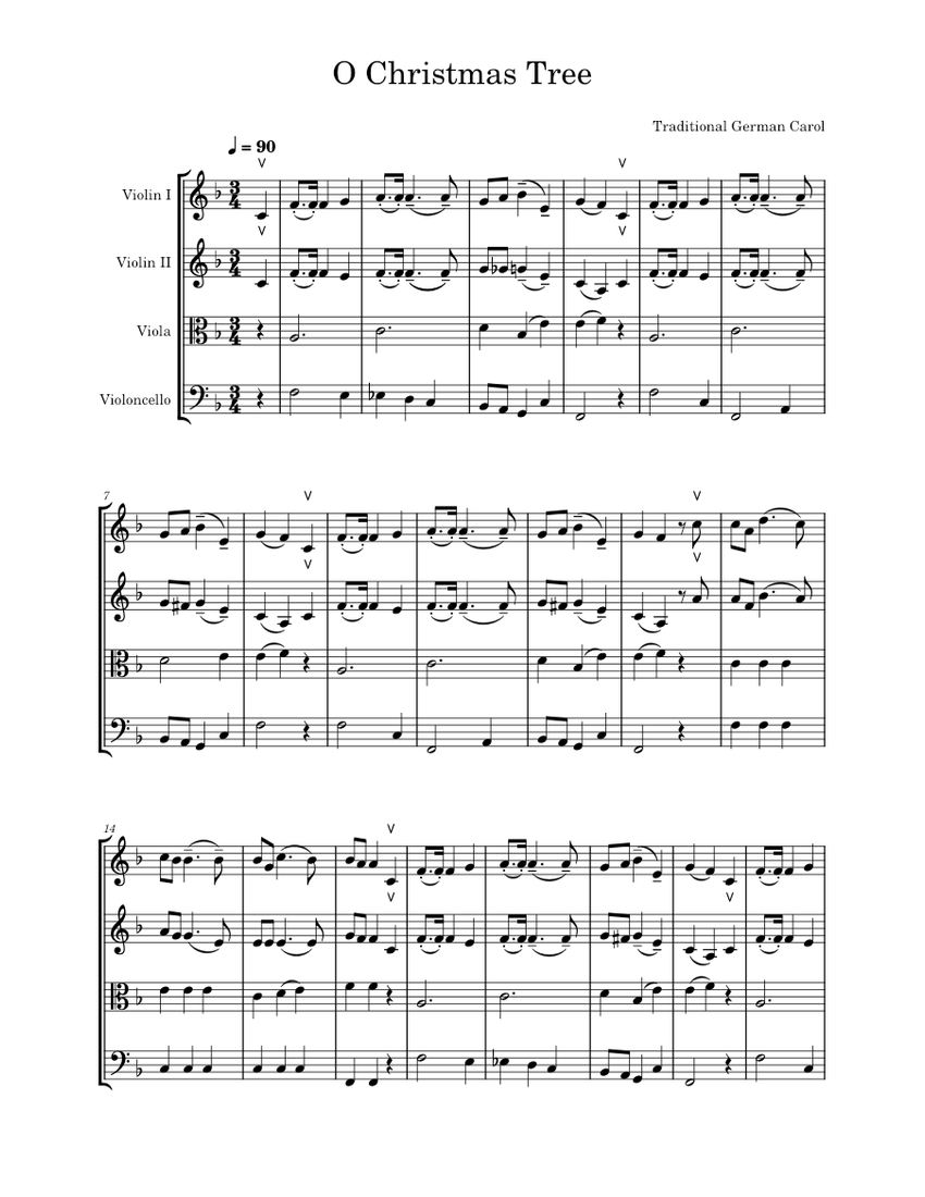 O Christmas Tree SQ Sheet music for Violin, Viola, Cello (String ...