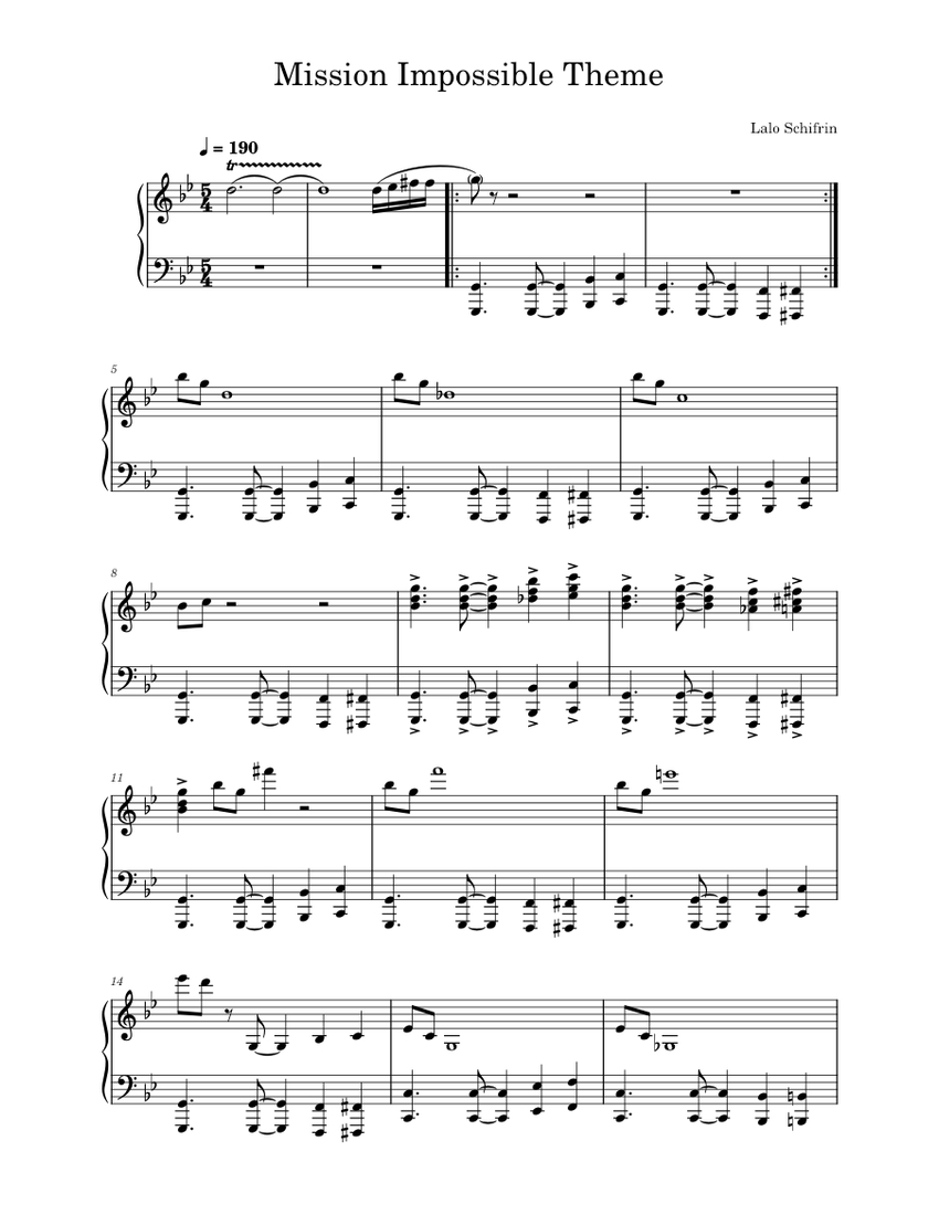 Mission Impossible Theme – Lalo Schifrin (Piano) Sheet music for Piano ...