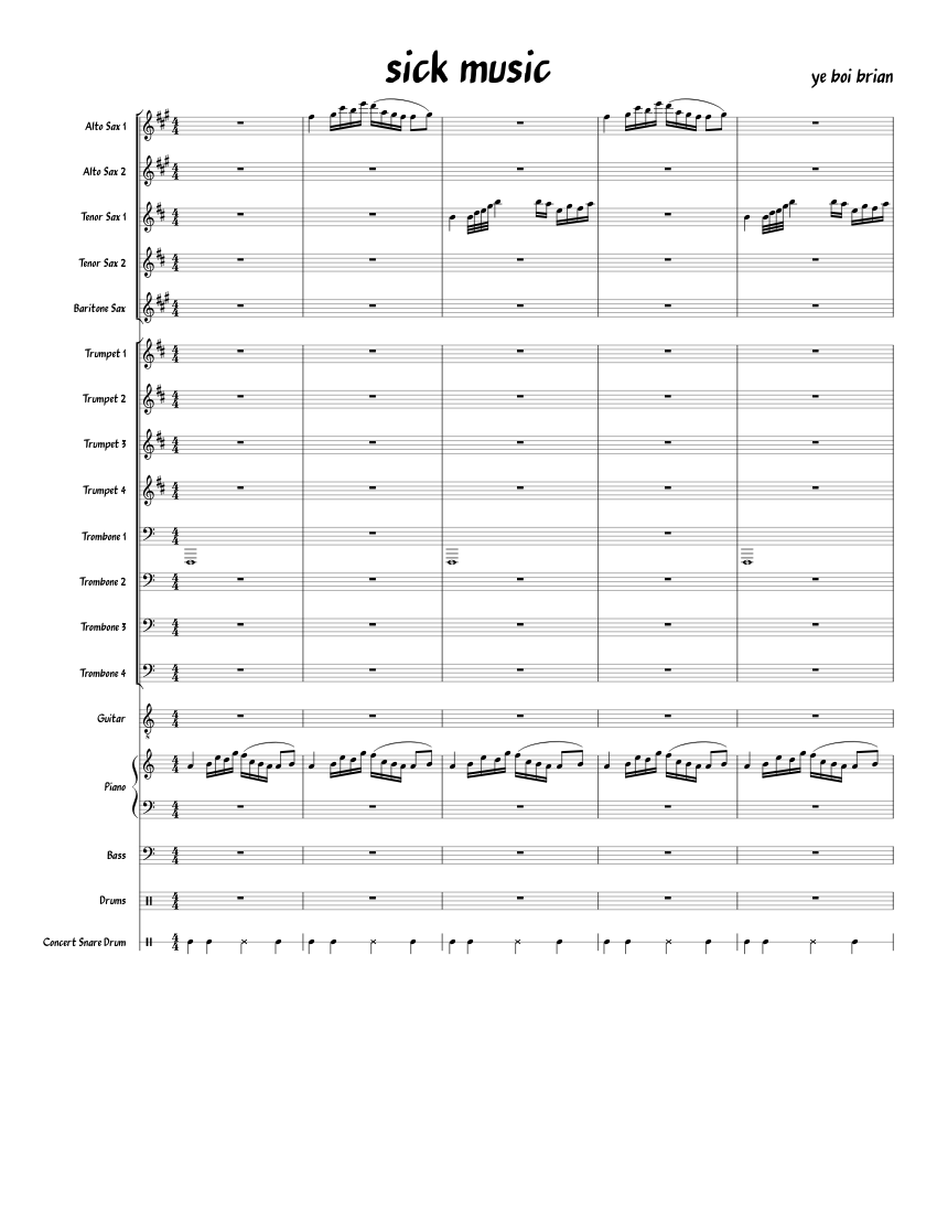 sick music Sheet music for Piano, Trombone, Saxophone alto, Saxophone ...