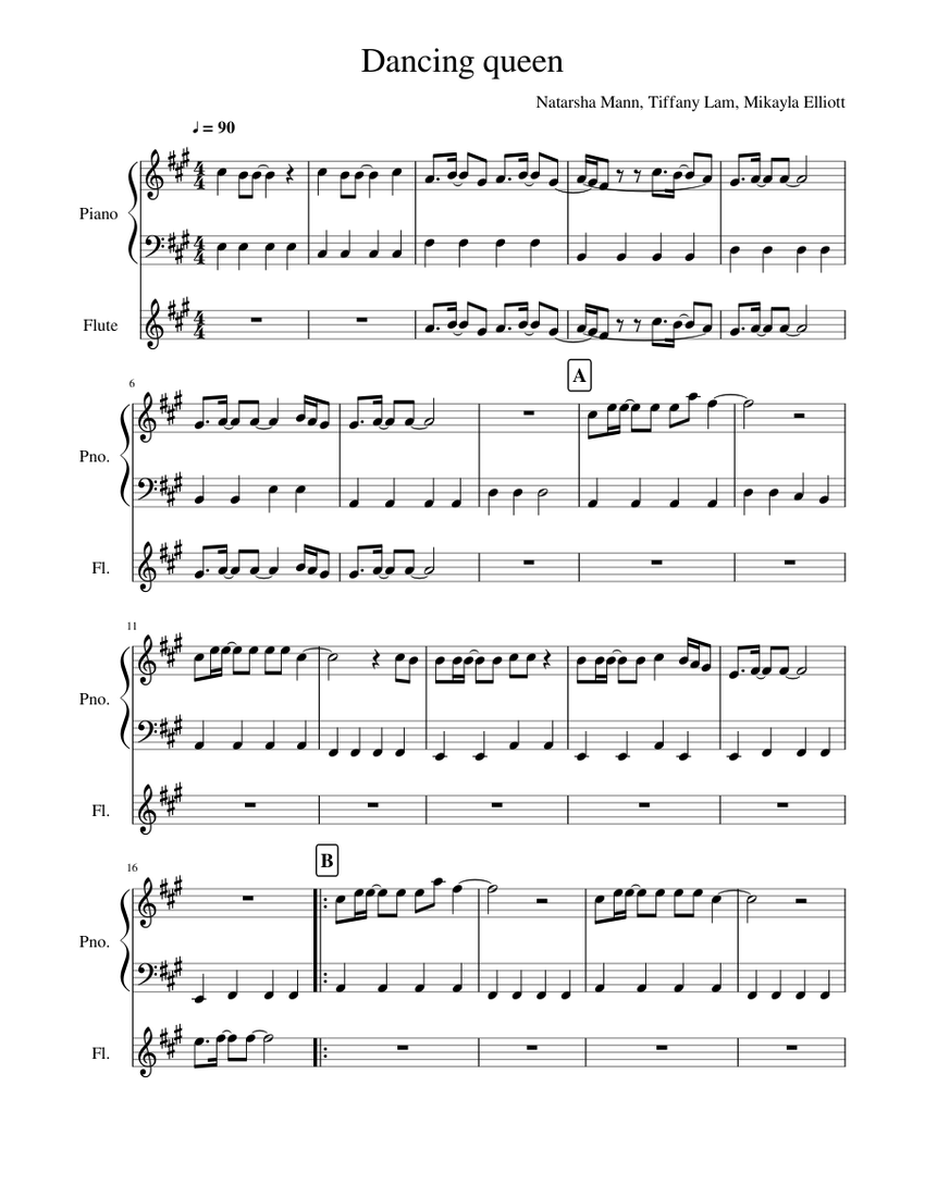 Dancing Queen Sheet Music for Piano, Flute (Solo) | MuseScore.com