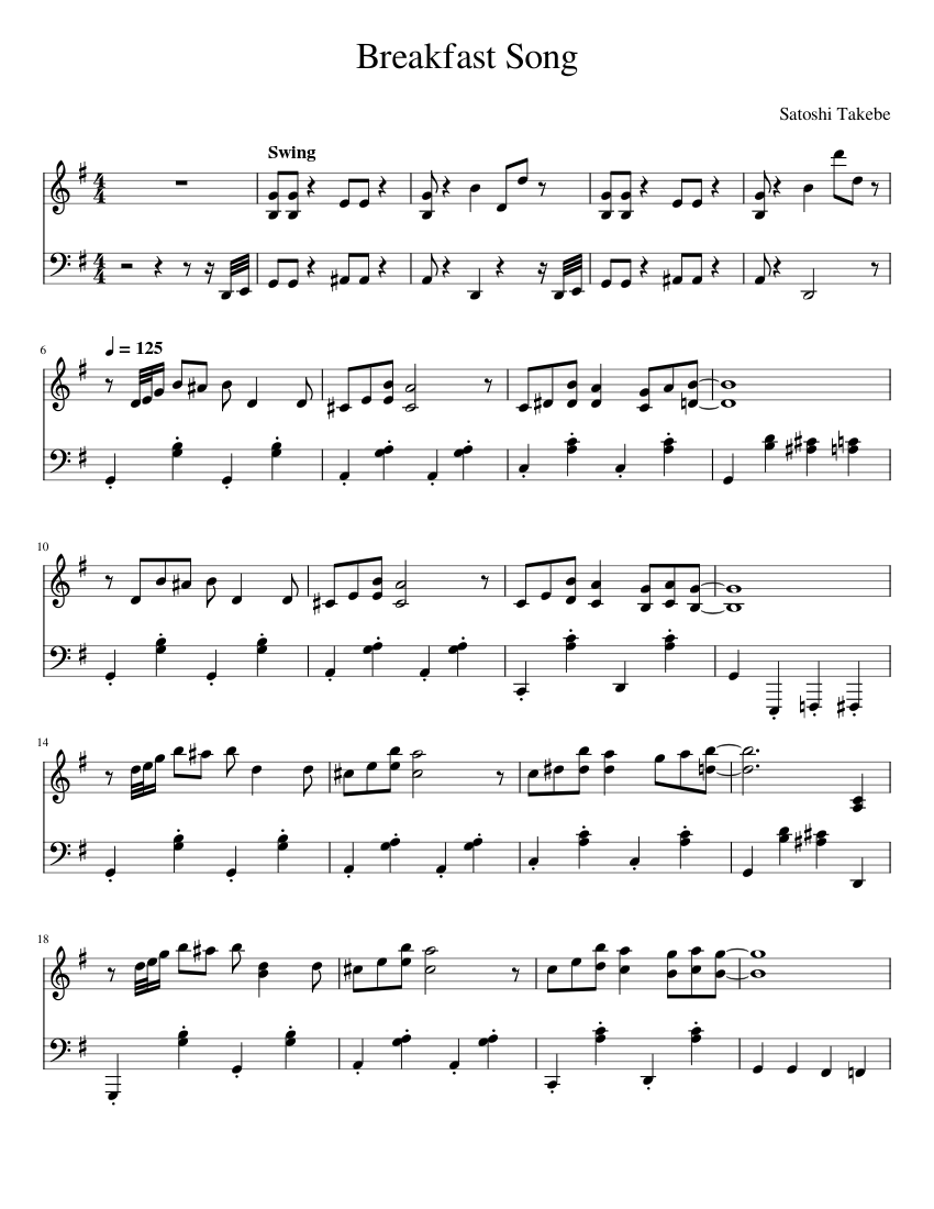 Breakfast Song by Satoshi Takebe Sheet Music for Piano (Solo ...