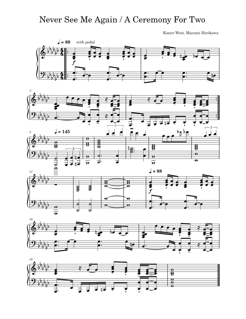 Never See Me Again / A Ceremony For Two Sheet Music for Piano (Solo ...
