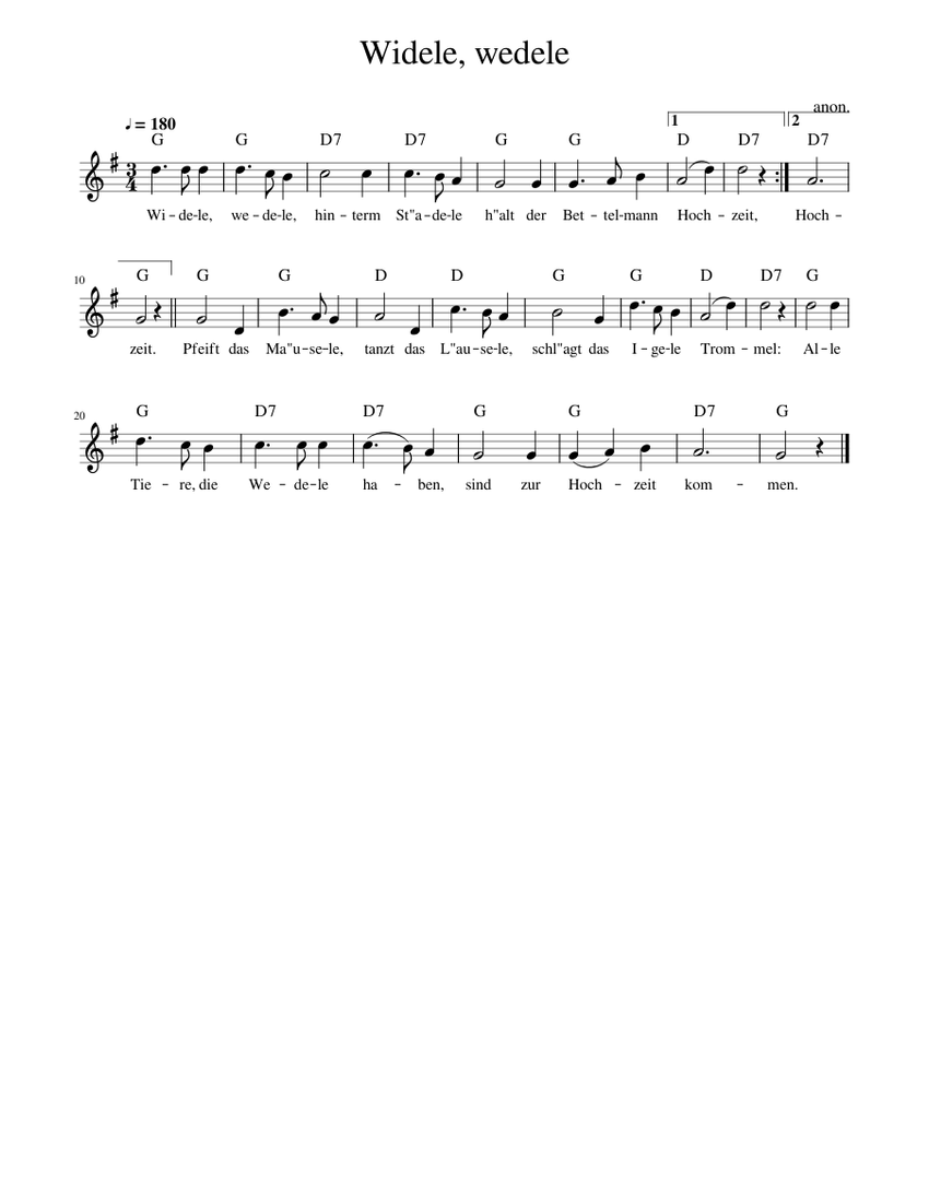 Widele, wedele Sheet music for Piano (Solo) Easy | Musescore.com