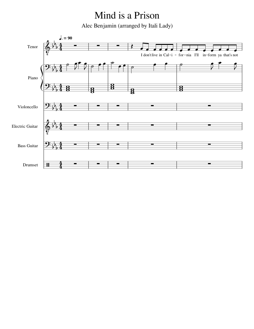 Mind is a Prison - Alec Benjamin Sheet Music for Piano, Tenor, Cello ...