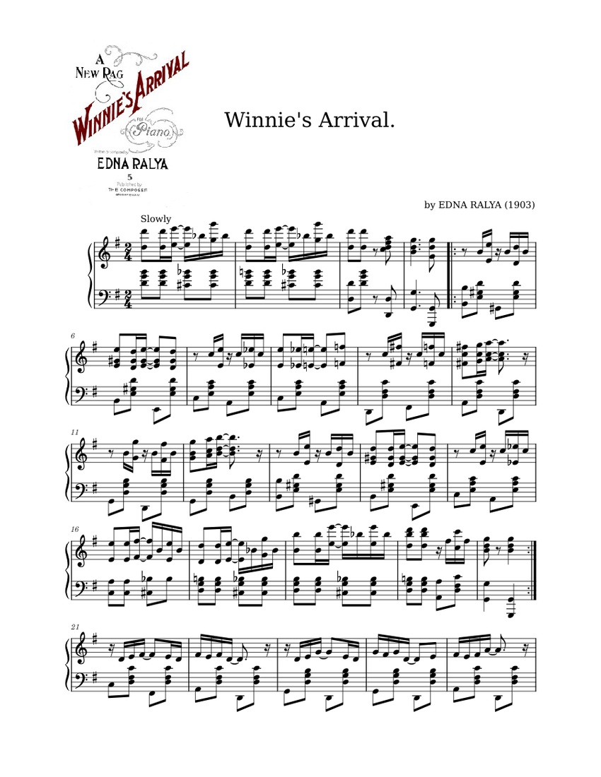 Winnie's Arrival by Edna Ralya (1903) Sheet Music for Piano (Solo ...
