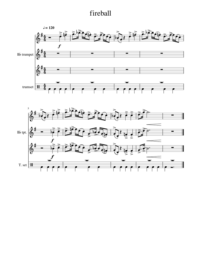 fireball Sheet Music for Trumpet in b-flat, Drum group (Pep Band ...
