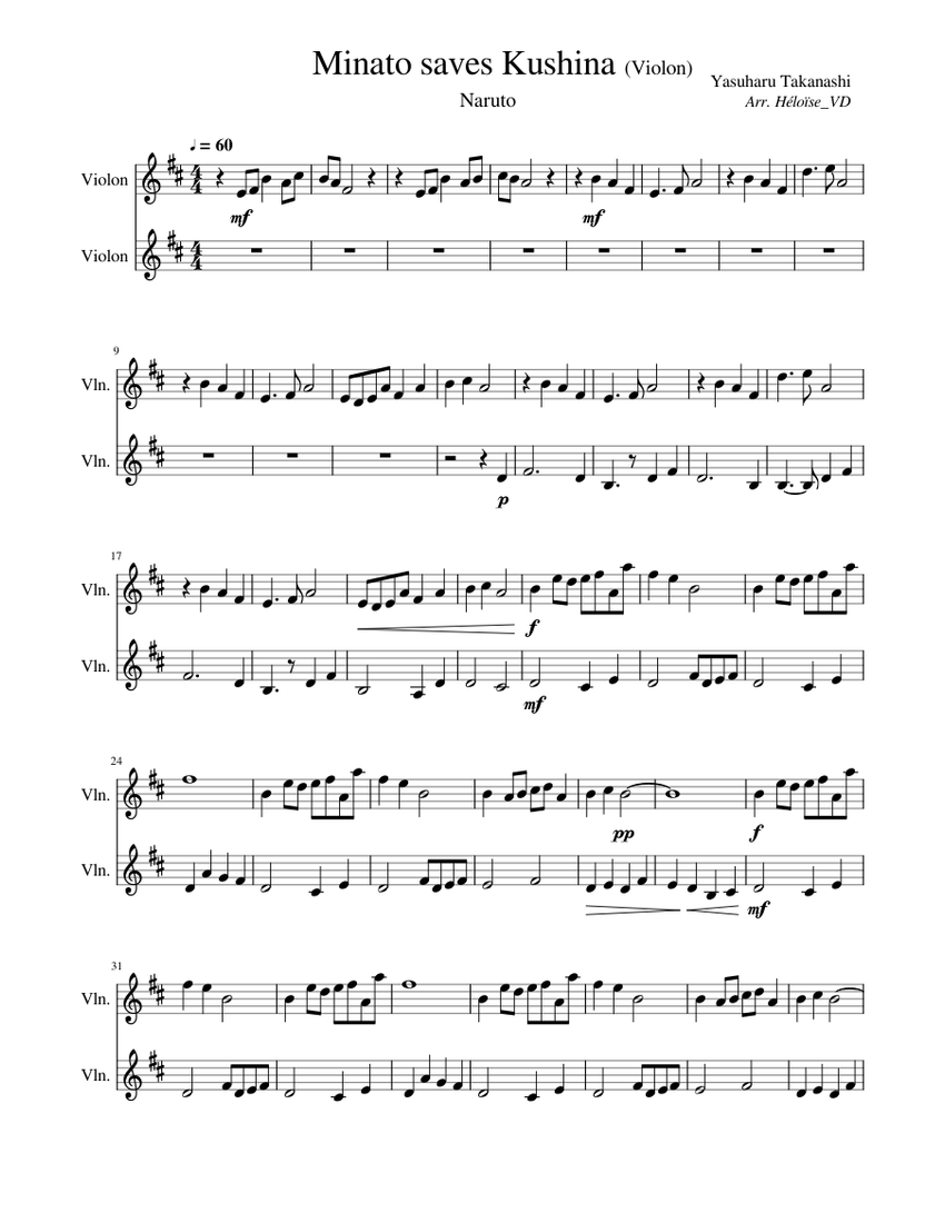 Naruto_Minato saves Kushina (Violon) Sheet Music for Violin (String ...
