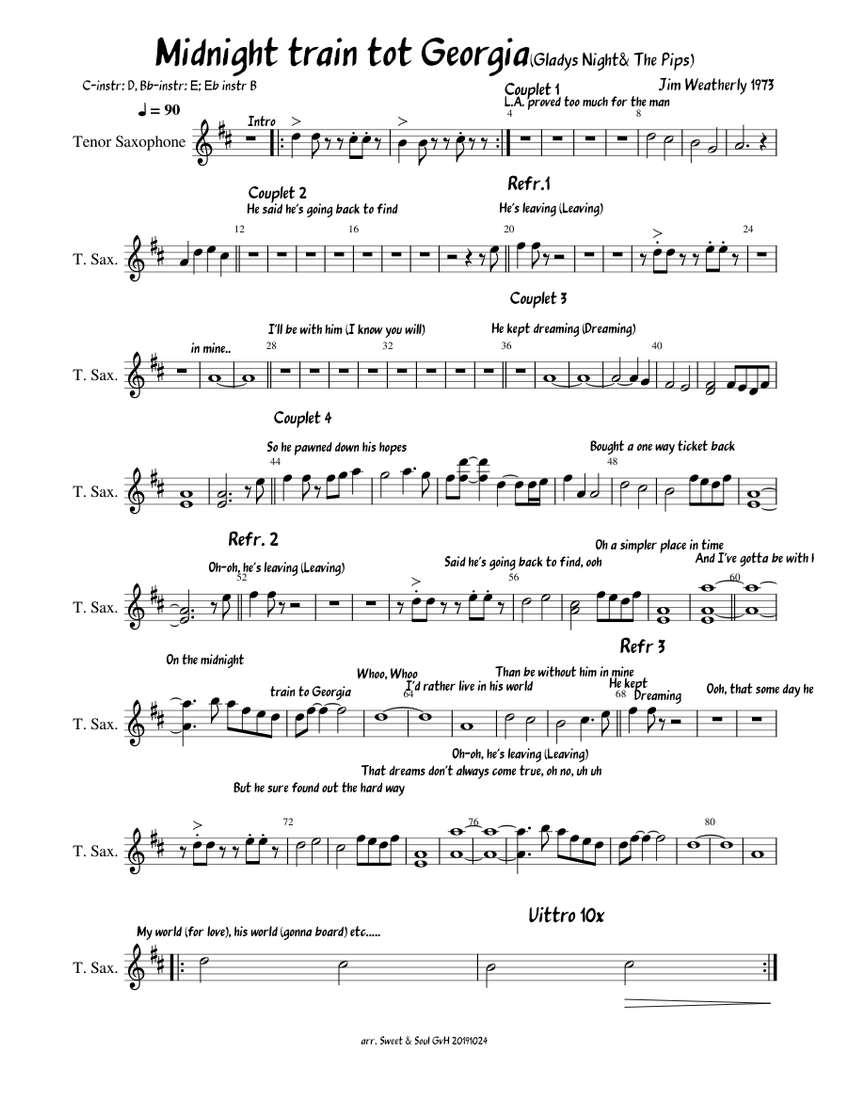 Midnight train to georgia – Gladys Knight & The Pips Sheet music for ...