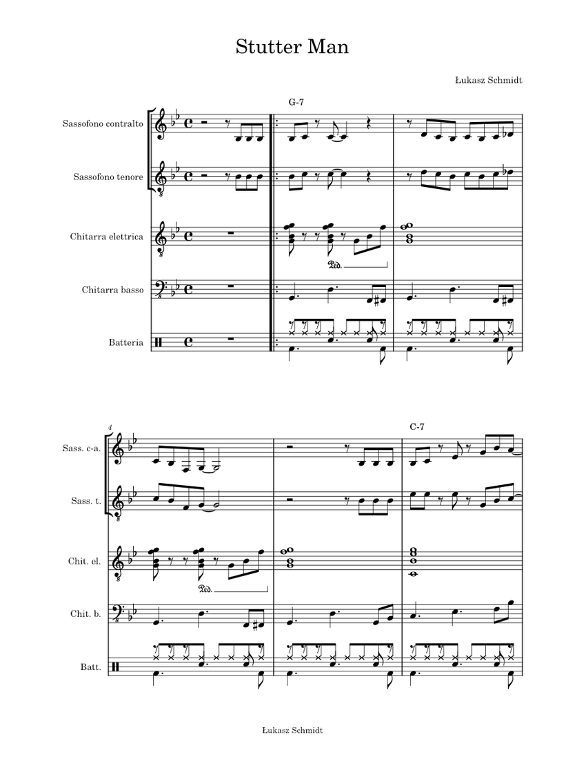 Stutter Man Sheet music for Saxophone alto, Saxophone tenor, Guitar ...