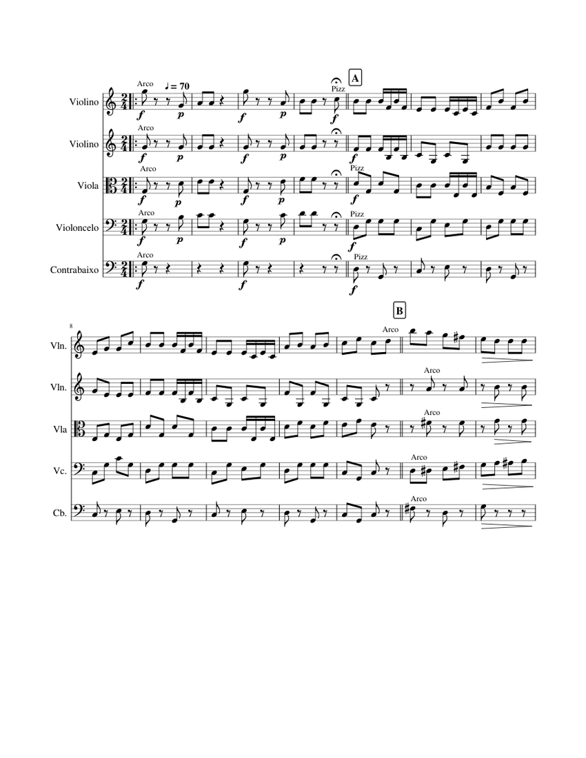 Pizzicato Polka J. Strauss Sheet music for Contrabass, Violin, Viola ...