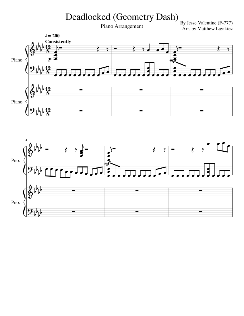 Deadlocked (Geometry Dash) Sheet music for Piano (Piano Duo ...