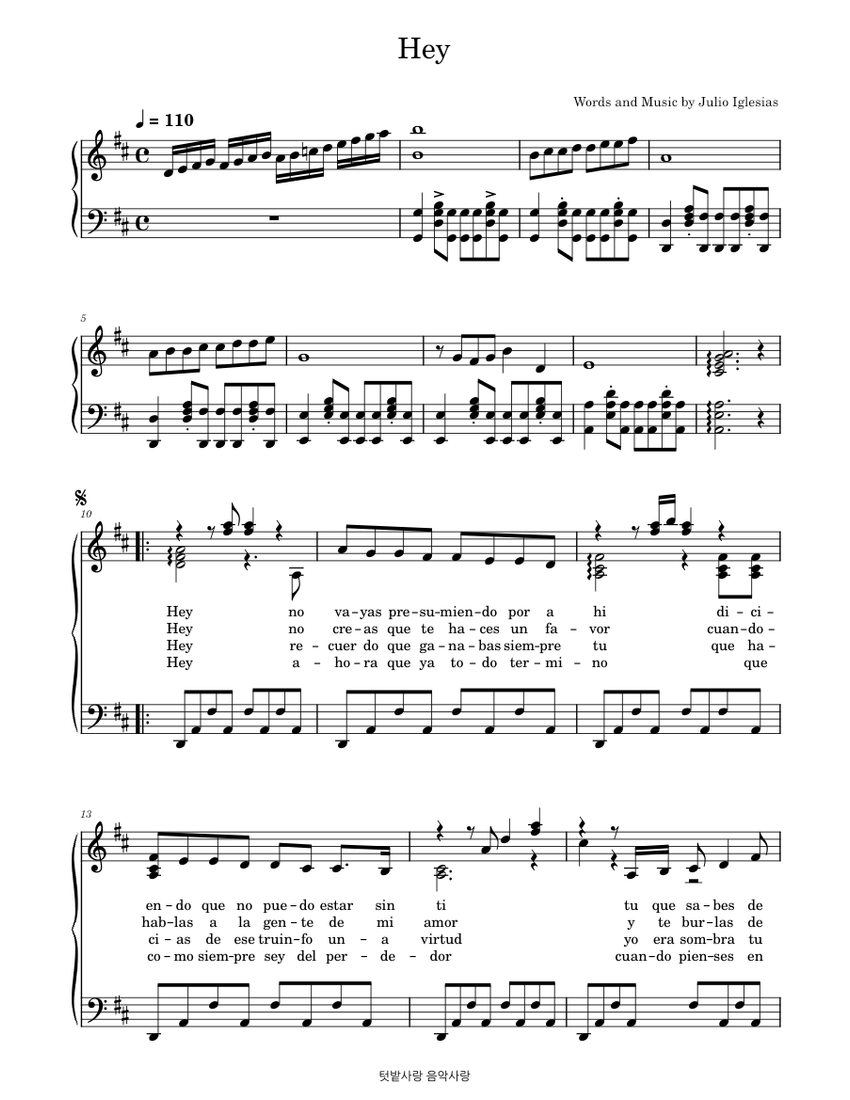 Julio Iglesias - Hey! Sheet music for Piano (Solo) | Musescore.com