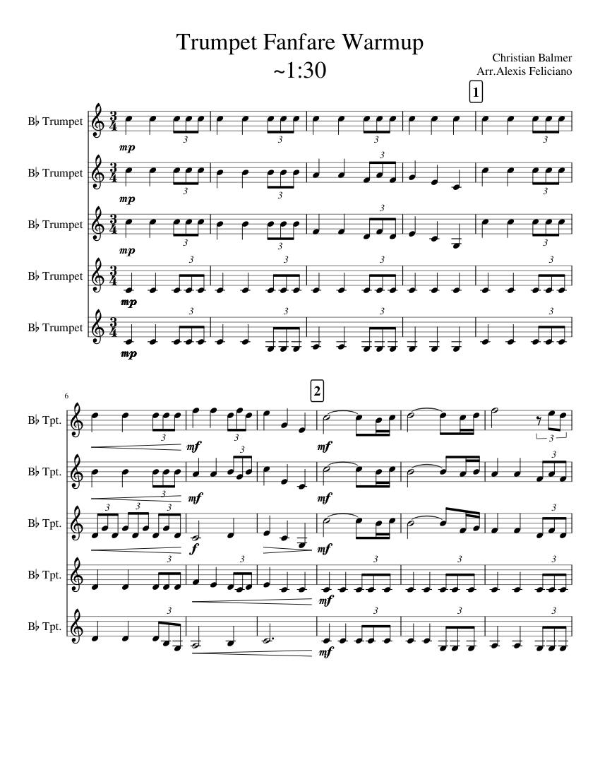 Trumpet Fanfare Warmup ~1:30 Sheet music for Trumpet other (Mixed ...