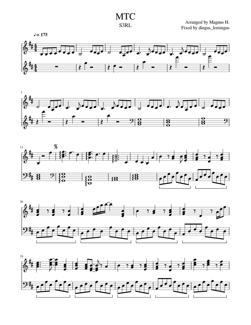 S3RL - MTC (For Solo Piano) Sheet Music for Piano (Piano Duo ...