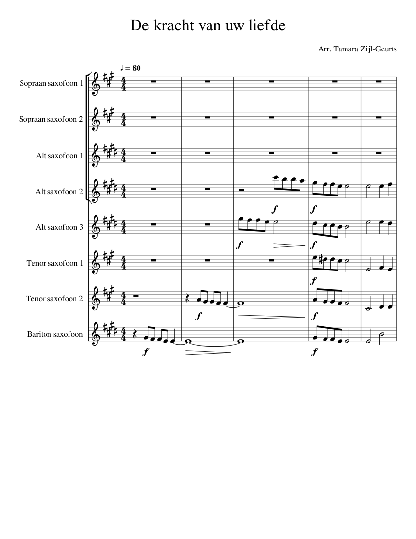 De kracht van uw liefde Sheet music for Saxophone alto, Saxophone tenor ...
