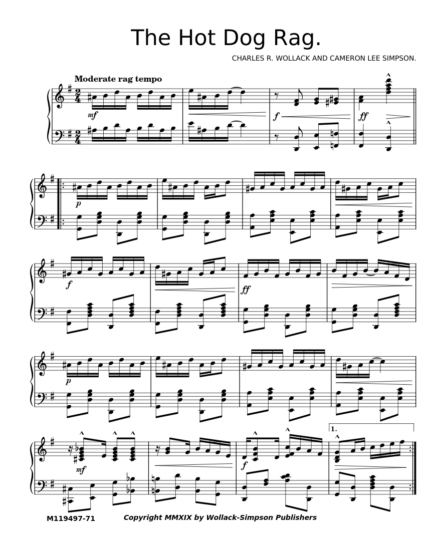 The Hot Dog Rag – Charles R.Wollack and Cameron Lee Simpson Sheet music ...