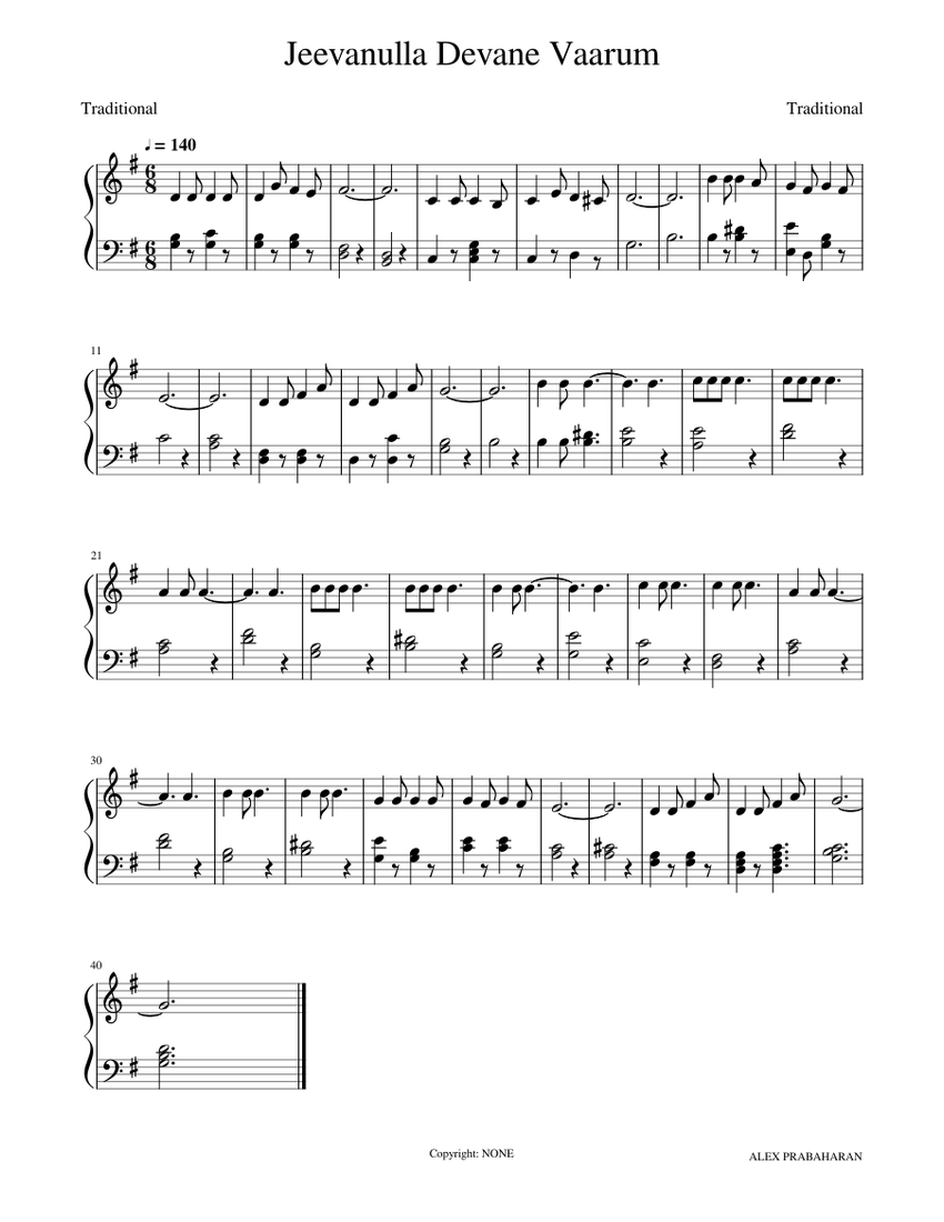 Jeevanulla Devane Vaarum | ஜீவனுள்ள தேவனே வாரும் Sheet Music for Piano (Solo) Easy | MuseScore.com