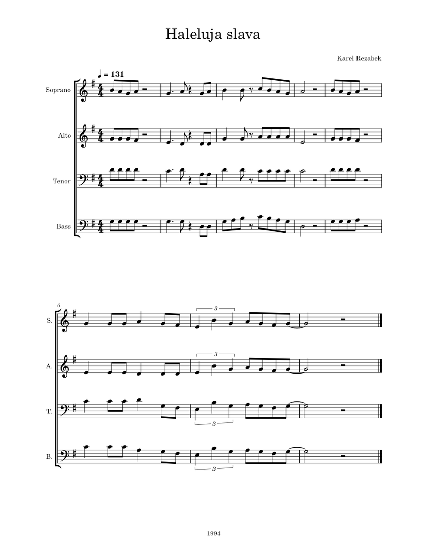 Haleluja slava Sheet music for Soprano, Alto, Tenor, Bass voice (SATB ...