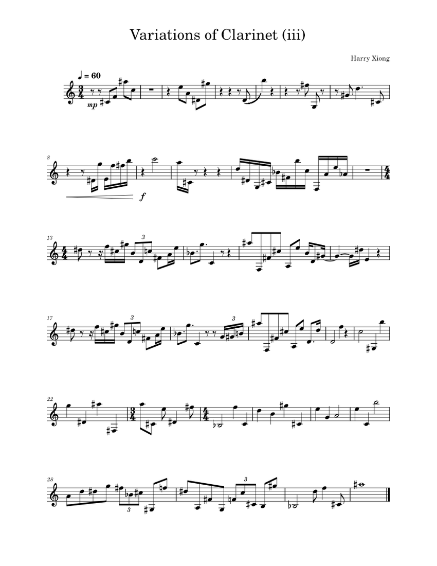 Variations of Clarinet Sheet music for Clarinet in b-flat (Solo ...