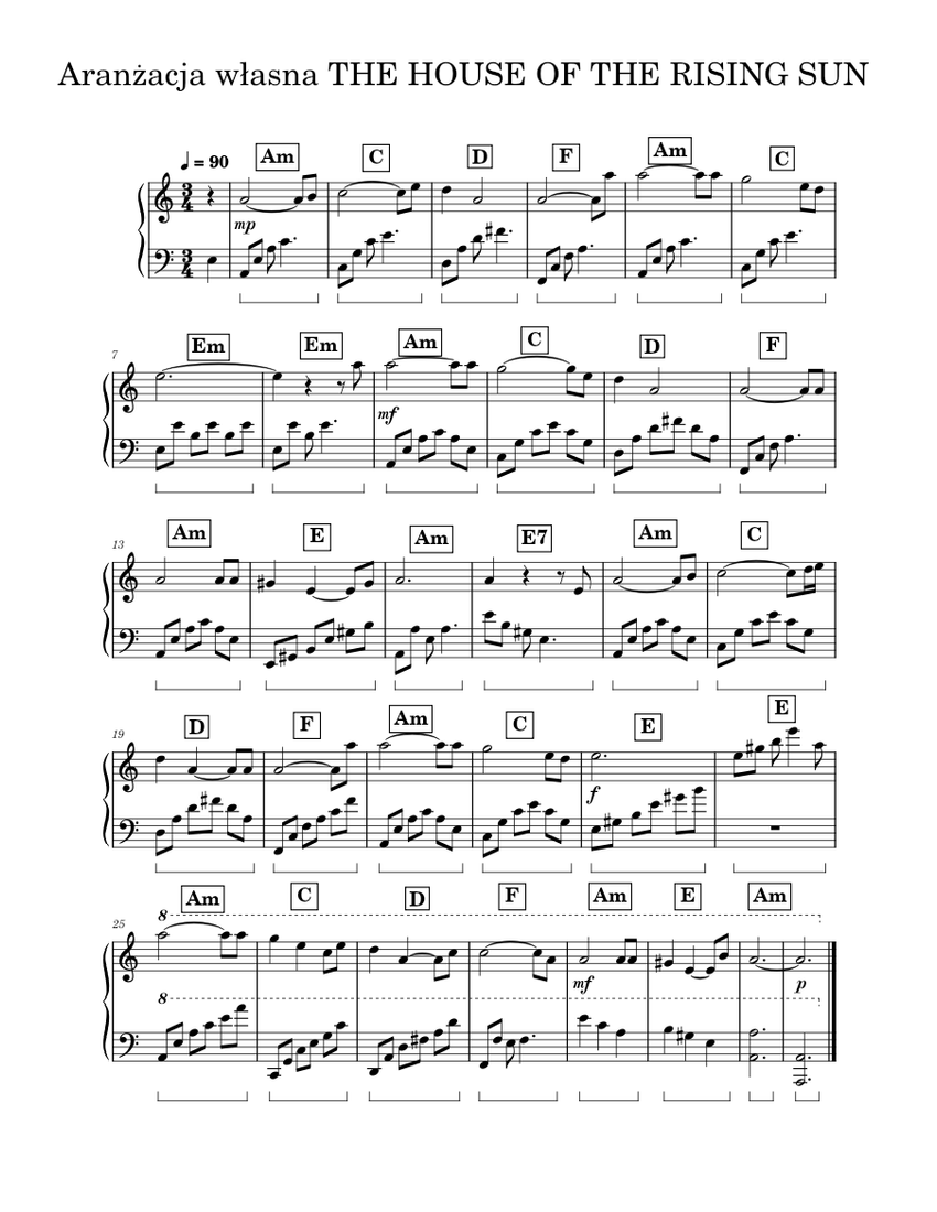 THE HOUSE OF THE RISING SUN - PIano EASY Sheet Music for Piano (Solo ...