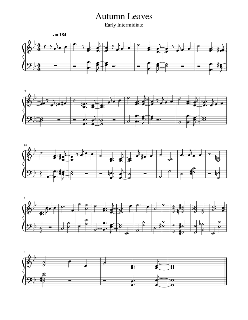 Autumn Leaves Sheet music for Piano (Solo) Easy | Musescore.com