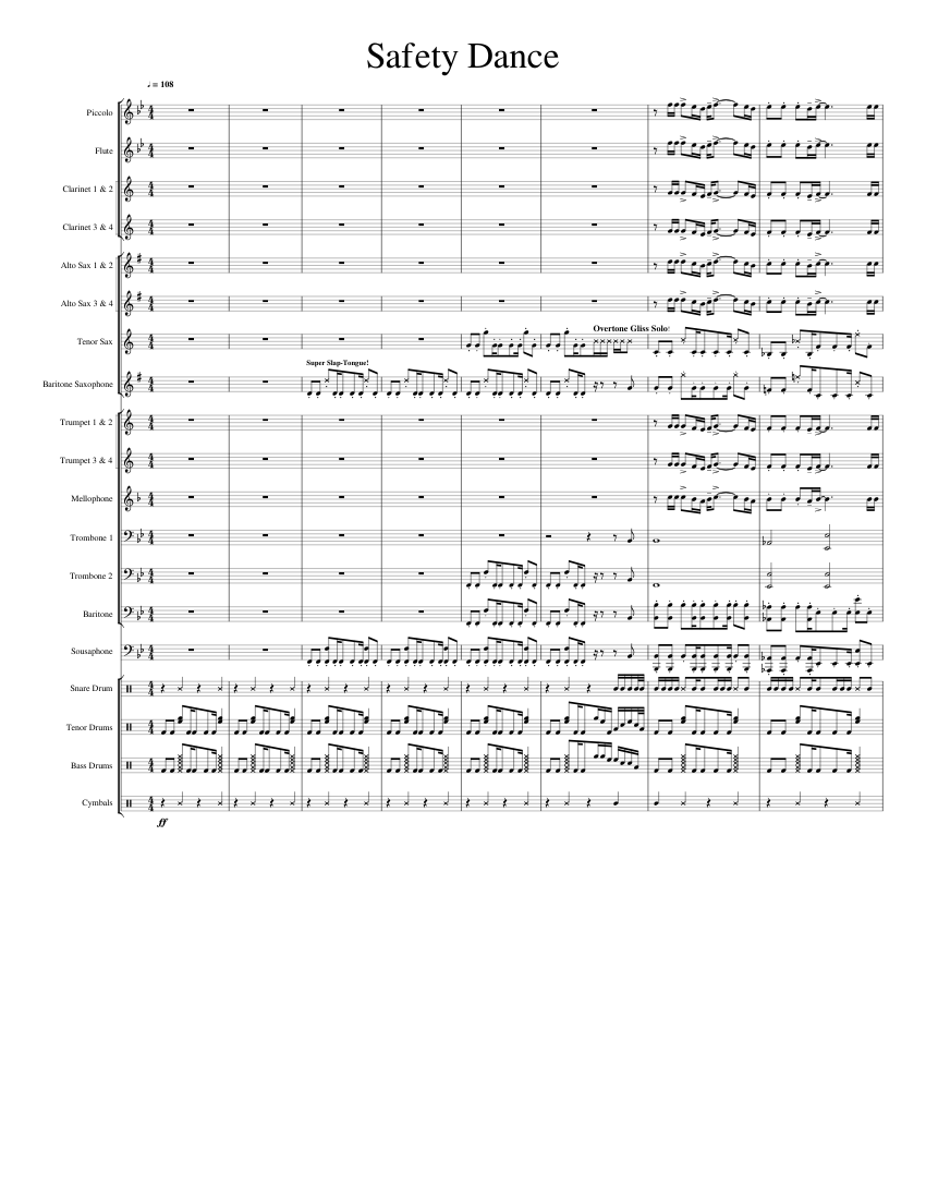 Safety Dance- Marching band Arrangment Sheet Music for Trombone, Tuba ...