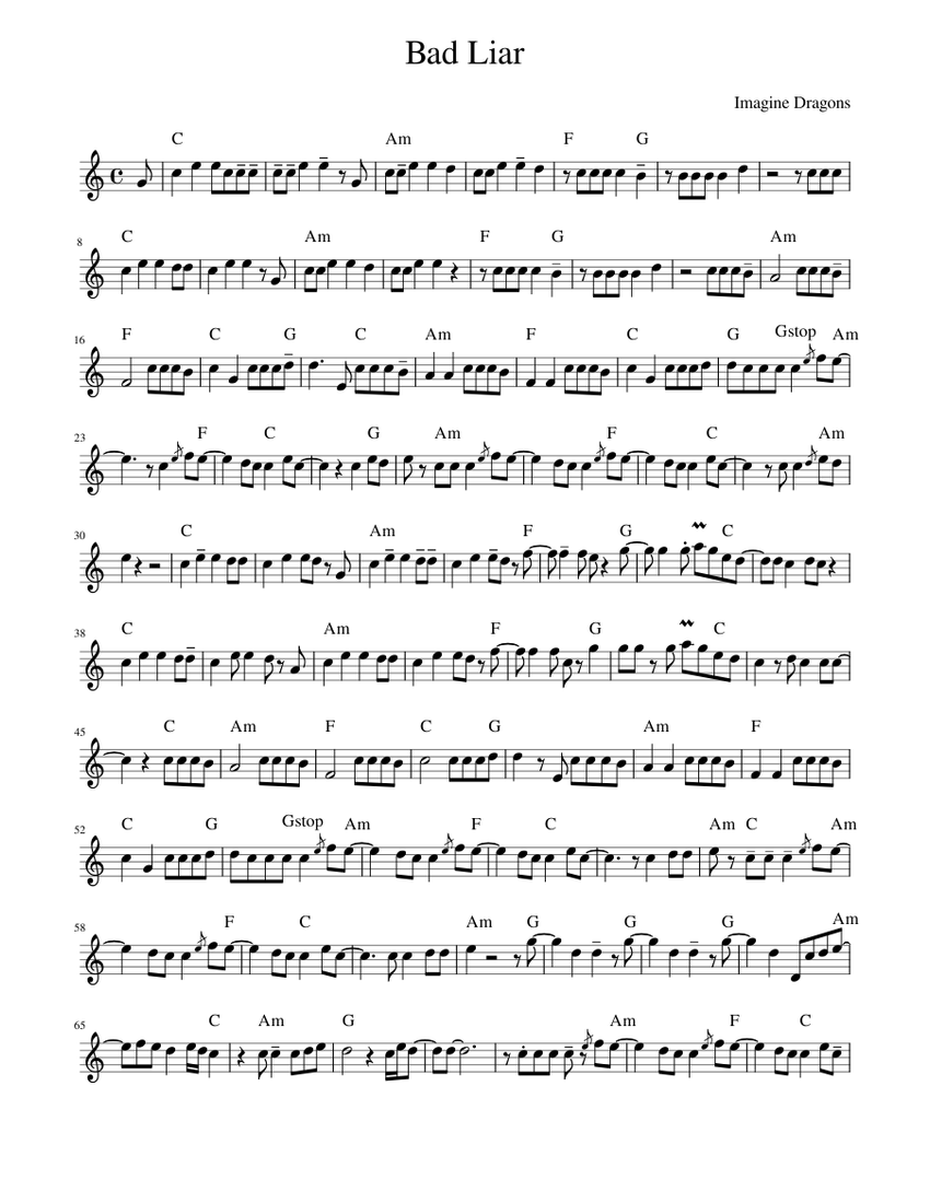 Imagine Dragons - Bad Liar Sheet Music with Chords for Organ (Solo ...